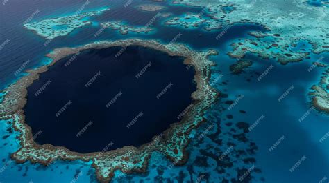Aerial View Of The Great Blue Hole In Belize Barrier Reef Premium Ai