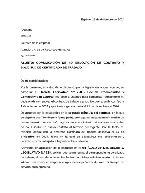 No Renovación De Contrato Y Solicitud Pdf