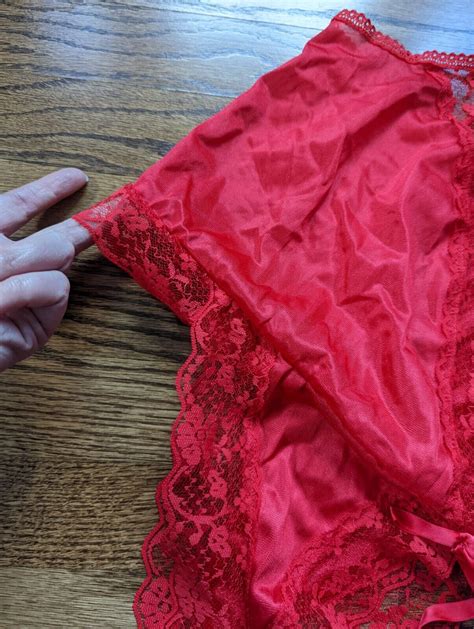 Vintage Teddy Bodysuit Lingerie Silky Red Nylon And Lac… Gem