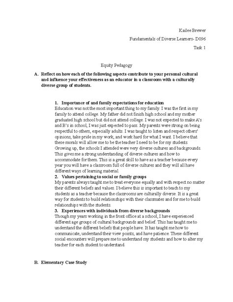 Equity Pedagogy Task 1 Kailee Brewer Fundamentals Of Diverse Learners