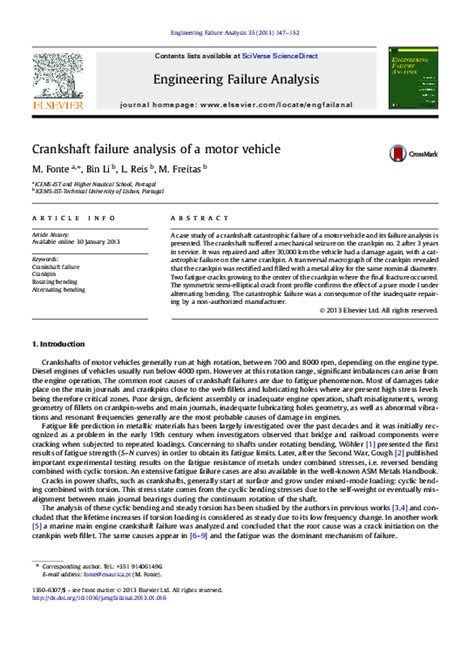 Pdf Crankshaft Failure Analysis Of A Motor Vehicle