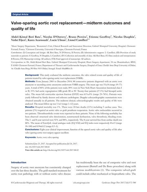 Pdf Valve Sparing Aortic Root Replacement Midterm Outcomes And