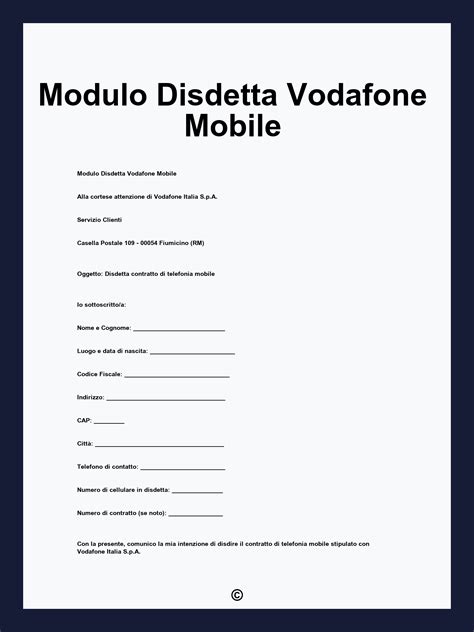 Modulo Disdetta Vodafone Mobile