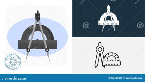 Compass With Protractor Illustration Design Element Geometry Isolated