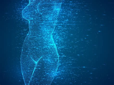 Flying Particles A Female Body Made Of Luminous Particles Premium Vector