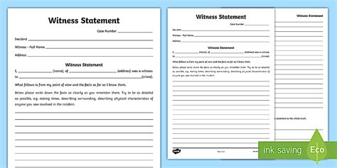 Witness Statement Template Cfe Second Level Twinkl