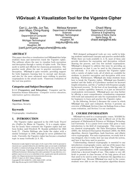 Pdf Vigvisual A Visualization Tool For The Vigenère Cipher