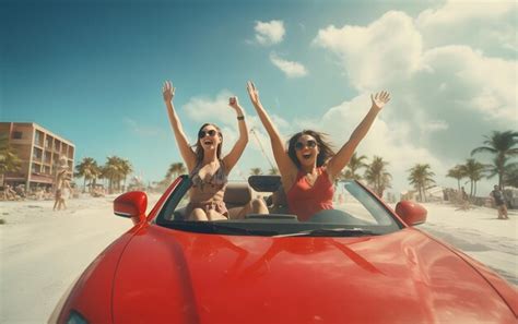 Premium Ai Image Two Girls In A Car With Their Hands Up Driving At Summer