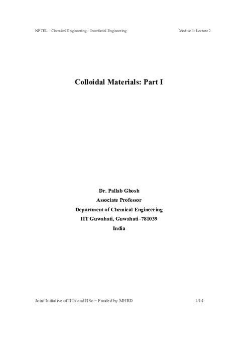 Pdf Colloidal Materials Part I