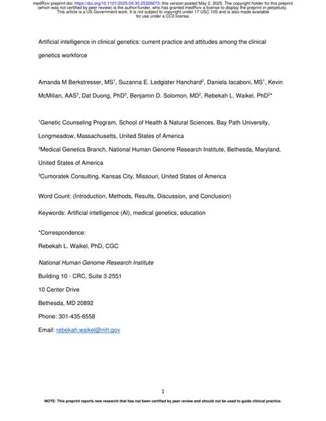 Pdf Artificial Intelligence In Clinical Genetics Current Practice
