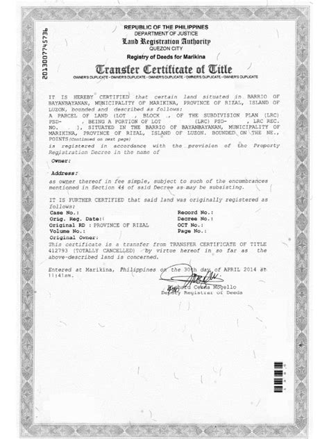 Transfer Certificate Of Title Sample The Real Estate Group Philippines2