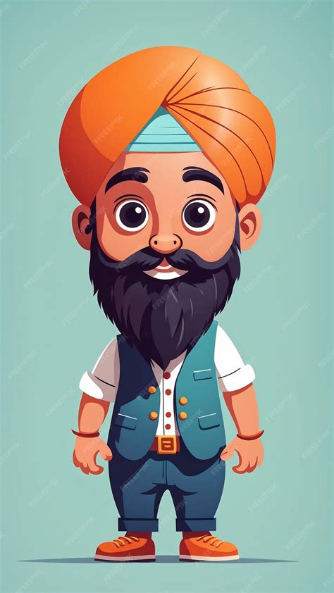 Indian Man With Beard And Turban Vector Illustration Of Cartoon