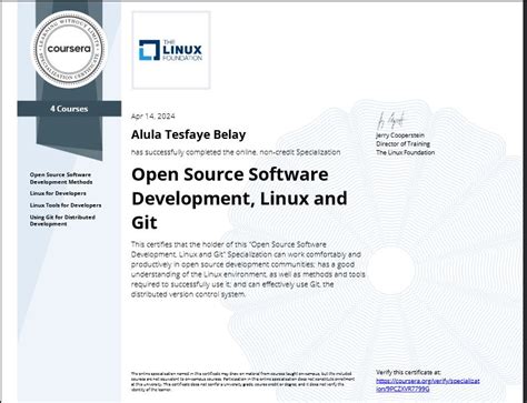 Thanks Linux Foundation And Instructor Jerry Cooperstein For The Certification And Great