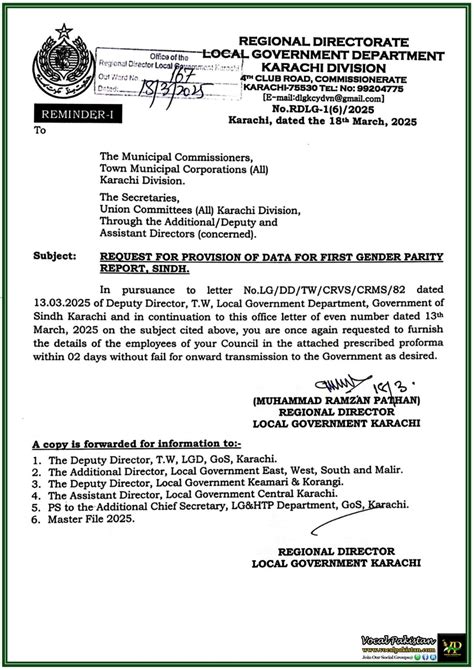 Sindh Government Calls For Urgent Employee Data Submission For Gender Parity Reportofficial