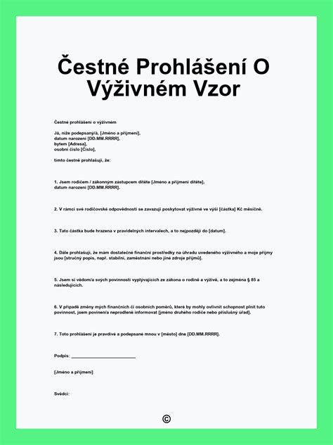 Čestné Prohlášení O Výživném Vzor