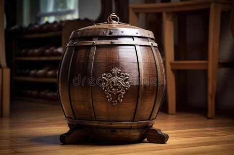 Cylindrical Traditional Wooden Barrel Generate Ai Stock Illustration