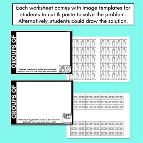 Groups Of Division Cut And Paste Worksheets Mrs Learning Bee