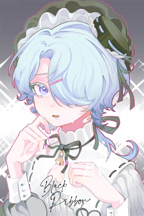 Safebooru 1boy Absurdres Bandaid Bandaid On Neck Bell Black Bow Blue
