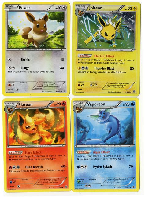 Eevee Eeveelution Evolution Card Set Jolteon Flareon Vaporeon Eevee