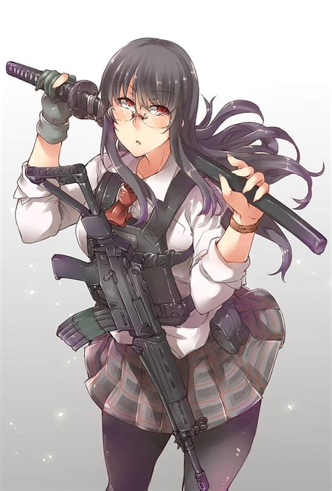 Anime Girl With A Sword And Gun A Anime Girl With A Gun In Her Hand Is