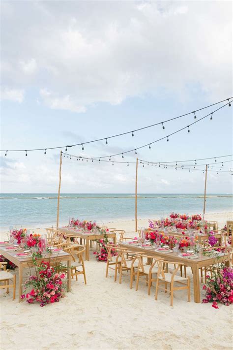 Pink Wedding Beach Table Decorations Pink And Blue Tropical Wedding Tropical Beach Pink Party