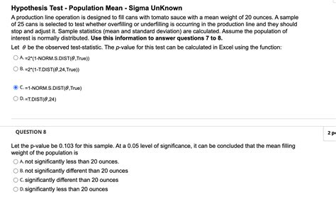 Solved Hypothesis Test Population Mean Sigma Unknown A