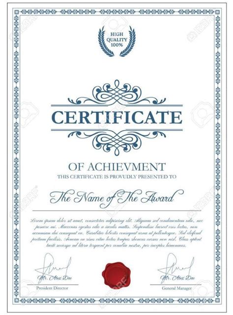 Certificate Template With Guilloche Elements Blue Diploma In Simple