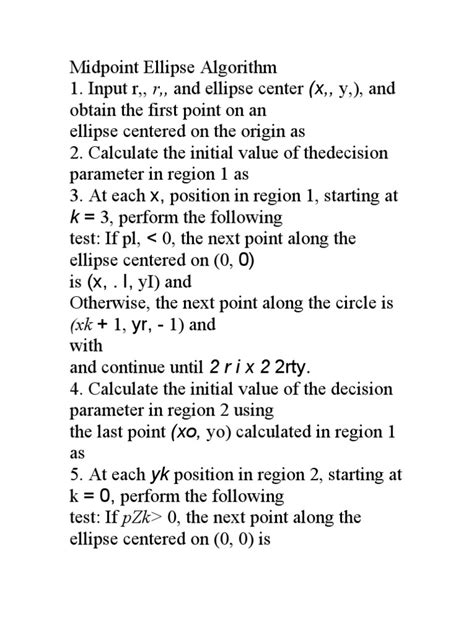 Midpoint Ellipse Algorithm Pdf Science And Mathematics
