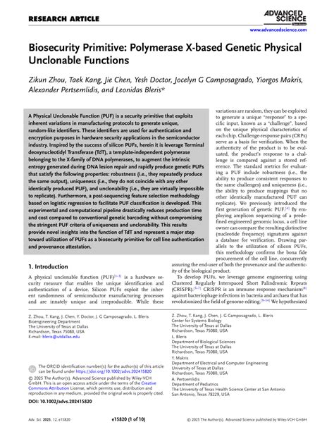 Pdf Biosecurity Primitive Polymerase X‐based Genetic Physical