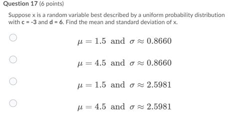 solved question 17 6 points suppose x is a random variable