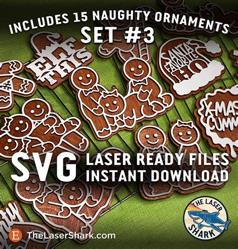 Naughty Gingerbread Ornaments Set 3 Laser Cut Files Svg The