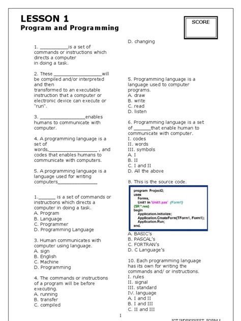 Worksheet Form 5 Computer Programming Programming Language