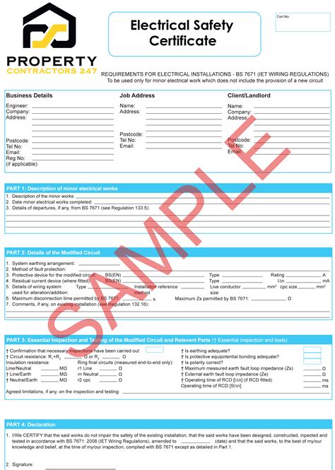 Commercial Electrical Certificate Property Contractors 247