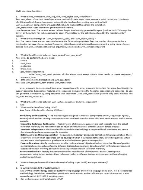 Uvm Interview Questions And Answers Guide Pdf Parameter Computer