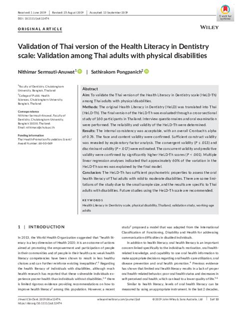 Pdf Validation Of Thai Version Of The Health Literacy In Dentistry