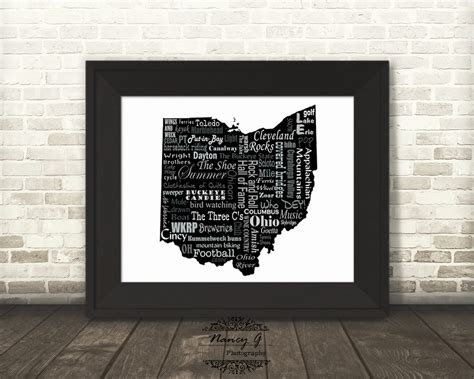 Ohio Slogans Word Art Typography Map Ohio Print Oh Fine Art Print