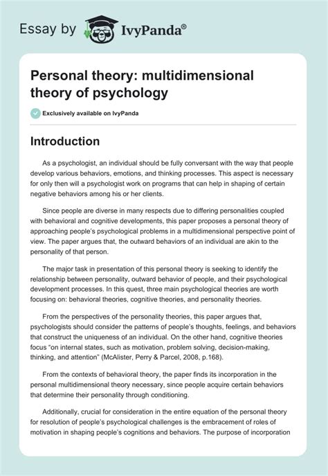 Personal Theory Multidimensional Theory Of Psychology 3321 Words