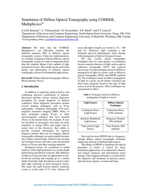 Pdf Simulation Of Diffuse Optical Tomography Using Comsol Multiphysics