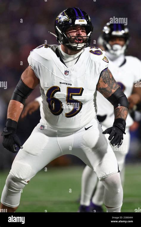 Baltimore Ravens Guard Patrick Mekari 65 Looks To Block During The