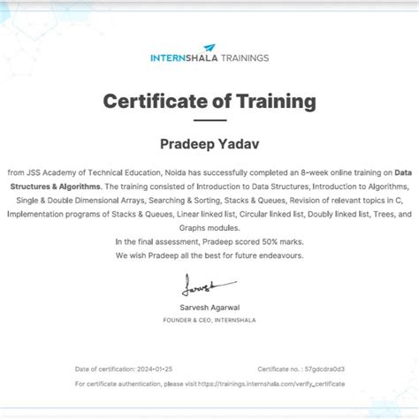 Pradeep Kumar On Linkedin Ive Completed My Dsa Internship From