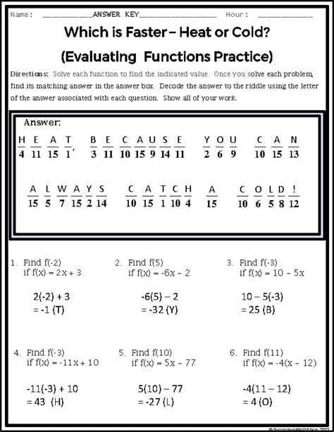 Evaluating Functions Practice Riddle Worksheet By Secondary Math Shop