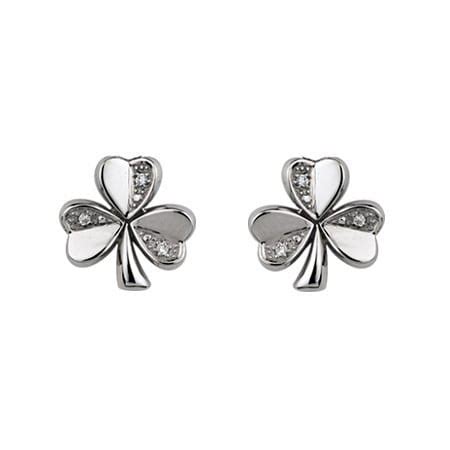 14k White Gold Shamrock Diamond Earrings Solvar