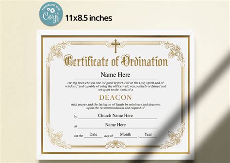 Printable And Editable Deacon Ordination Certificate Template For Churches