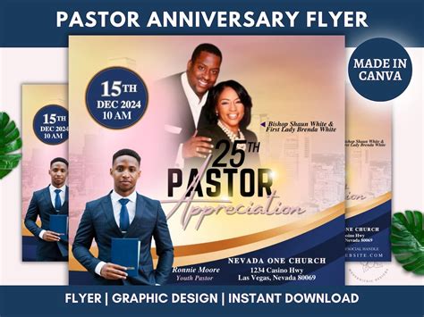 Editable Pastor Anniversary Flyer Template Church Celebration Canva