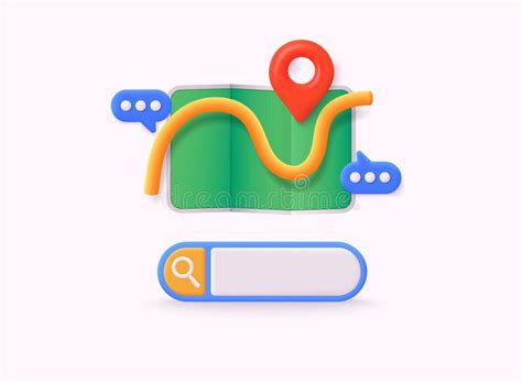 Location Folded Paper Map Search Bar And Pin Isolated Gps And Navigation Symbol Element For