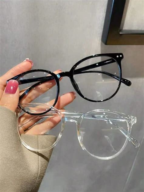 1 Par Gafas De Moda Para Mujer Con Montura Redonda Y Lente Contra Luz Azul Para Uso Diario