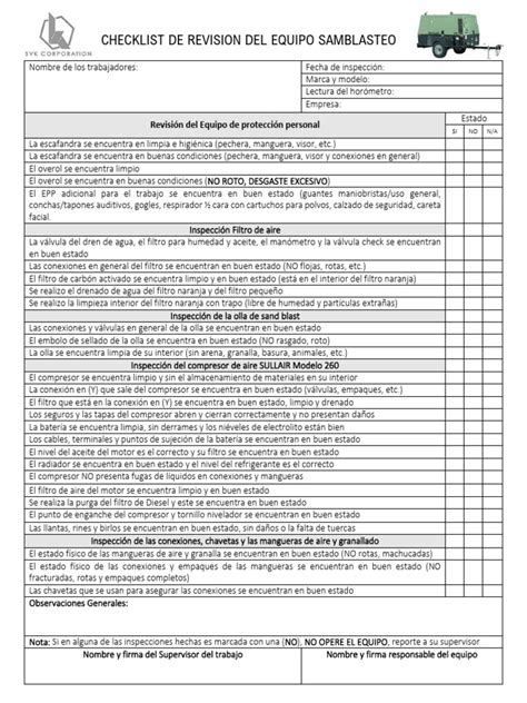 Checklist Compresor Sullair 260 Pdf Ingeniería Mecánica