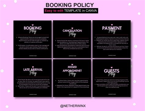 Booking Policy Template Hair Nail Lash Tech Canva Editable Etsy