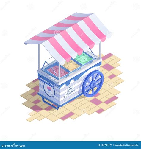 Ice Cream Cart With Awning Summer Sweet Dessert Stock Vector