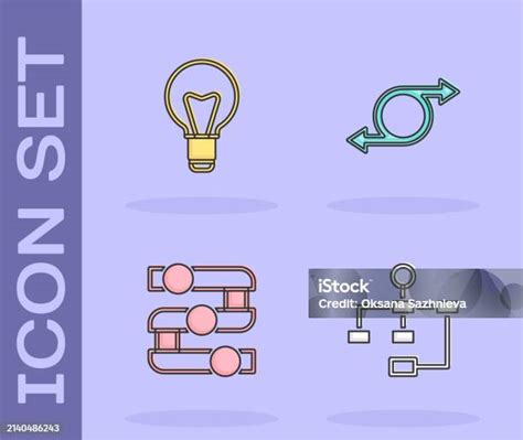 Set Hierarchy Organogram Chart Light Bulb Graph Diagram And Arrow Icon Vector Stock Illustration